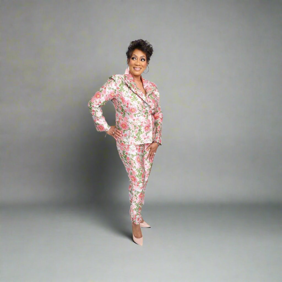 Ruffle Floral Jacquard Pant Suit – Pretty. Made Simple